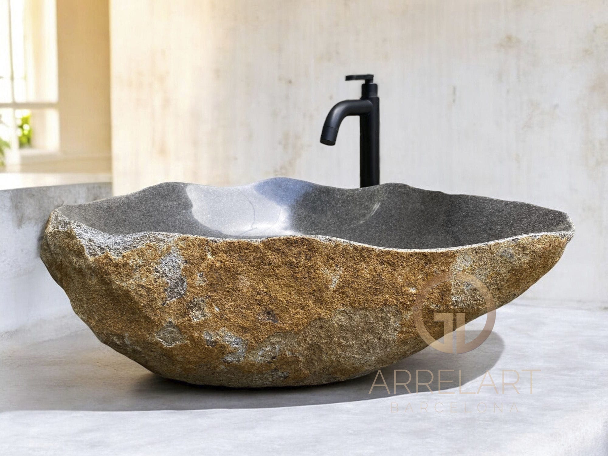 Countertop washbasin - CLOUET - ARRELART - Riverstone® / handmade / 1-hole