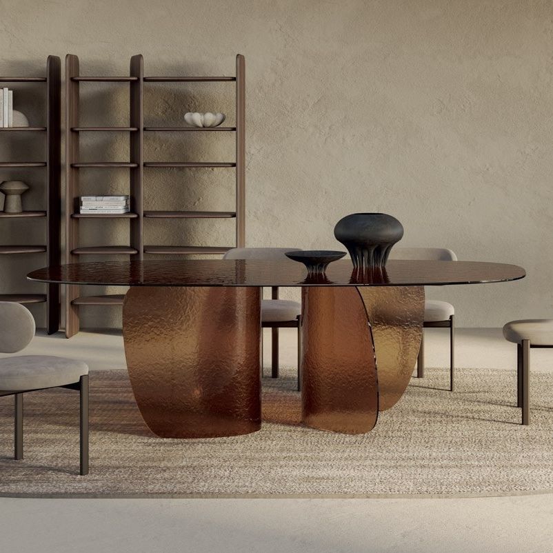 Contemporary table - Blur - Nature Design - glass / glass base / oval