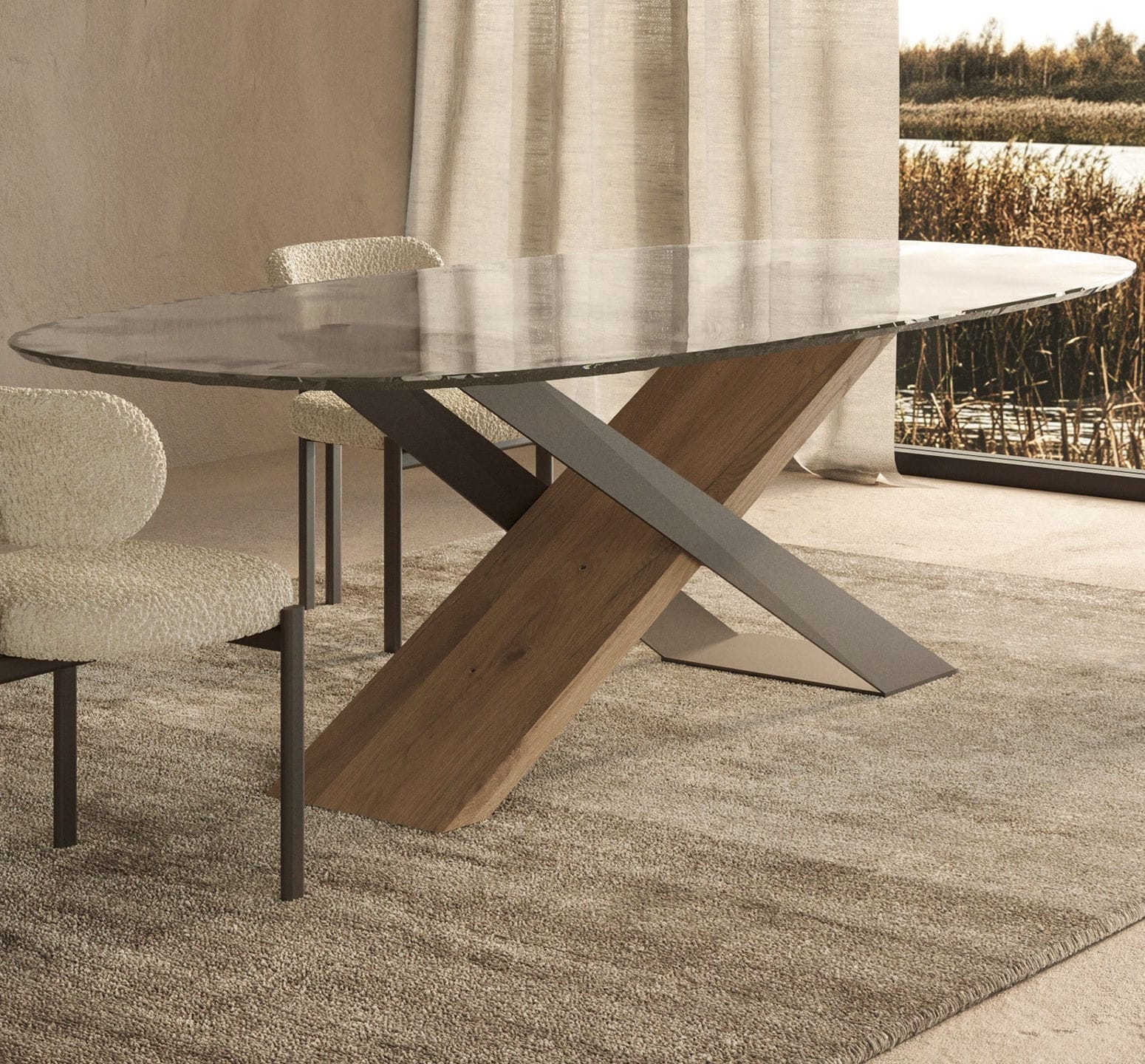 Contemporary table - X - Nature Design - glass / ceramic / metal base