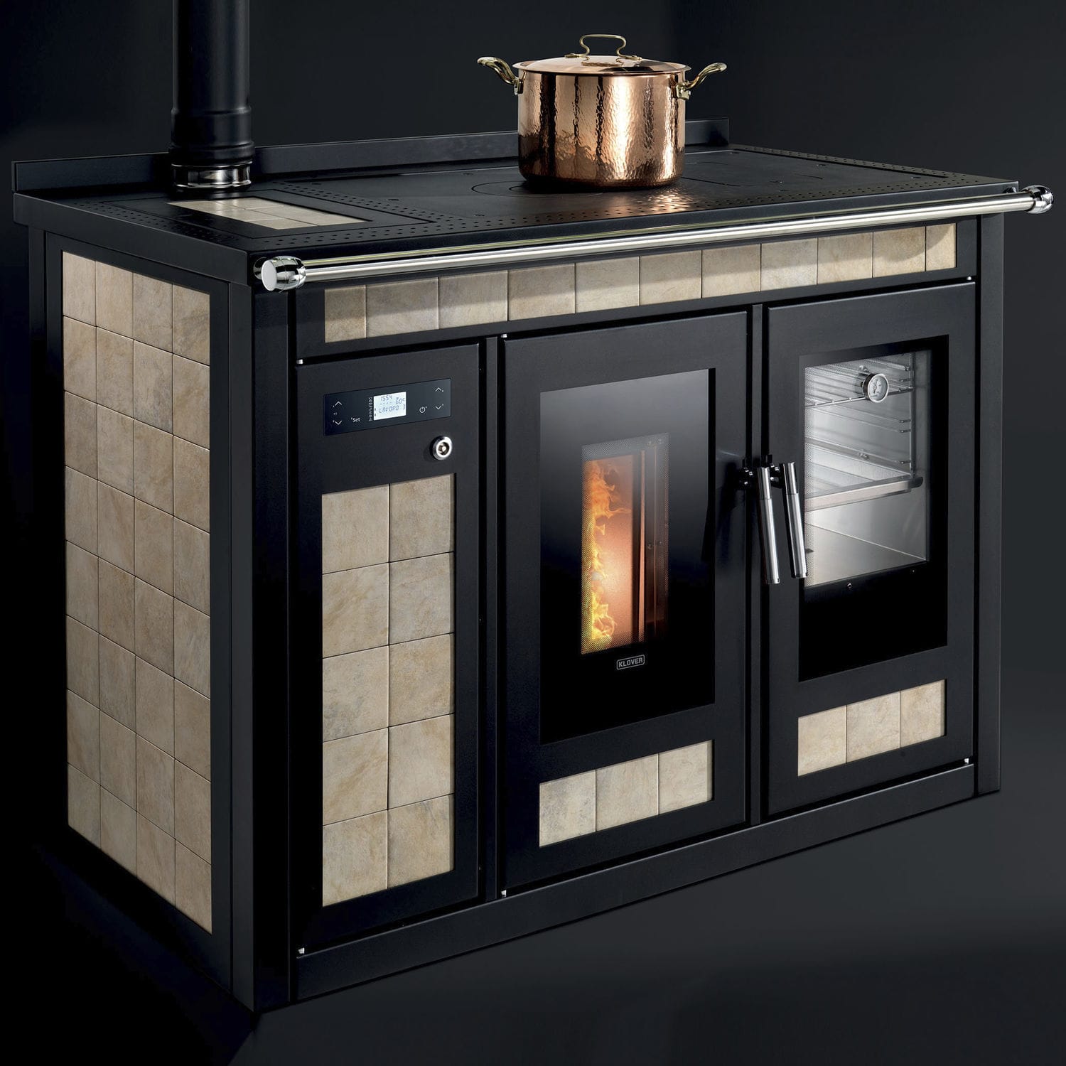 Pellet range cooker - SMART 120 MAIOLICA - Klover - 1 burner / 1 oven ...