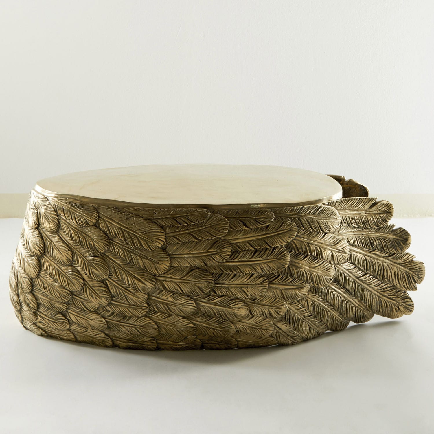 Original design coffee table - FEATHER - MASAYA - wooden / brass base ...