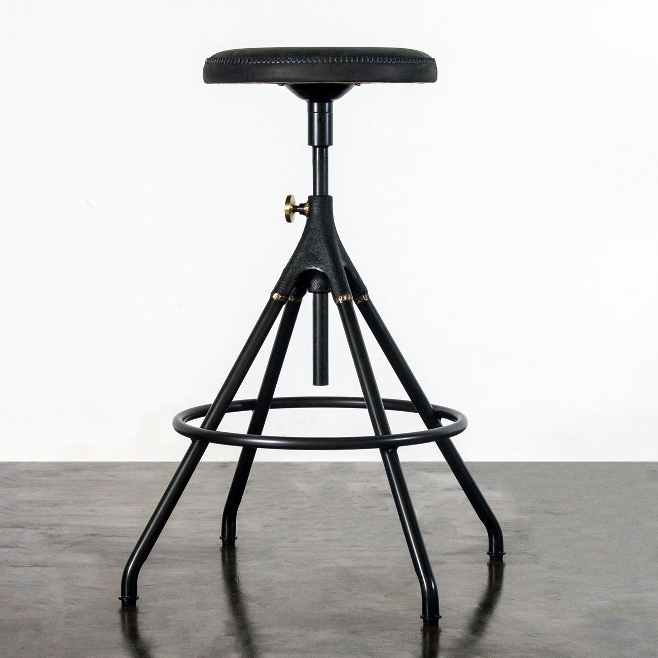 Contemporary bar stool - AKRON - District 8 - leather / steel base ...
