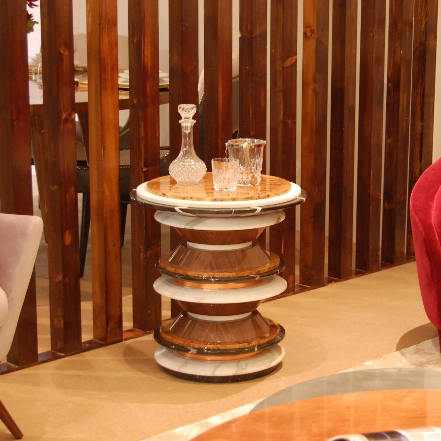 Contemporary side table - Agate - Muranti - American walnut / copper / marble