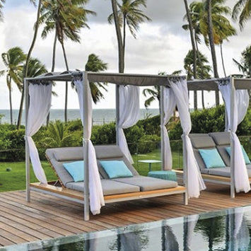 Contemporary sun lounger - Oslo - Tidelli - fabric / wooden / adjustable backrest