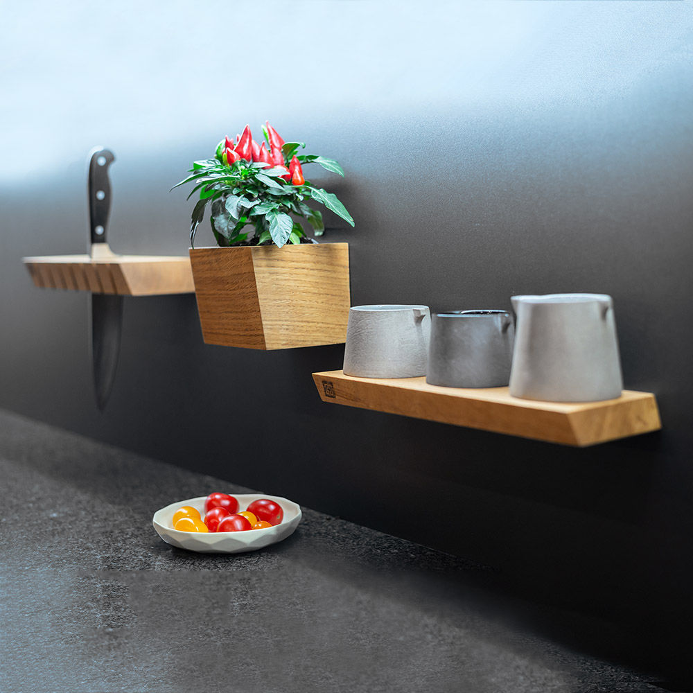 Wall-mounted shelf - W • oblique - 3S design - contemporary / oiled ...