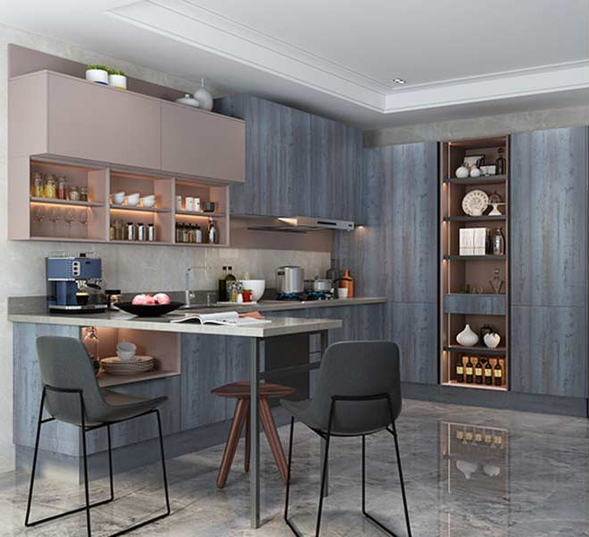 Contemporary kitchen - PLCC20075 - Oppein - melamine / L-shaped / with integrated handle