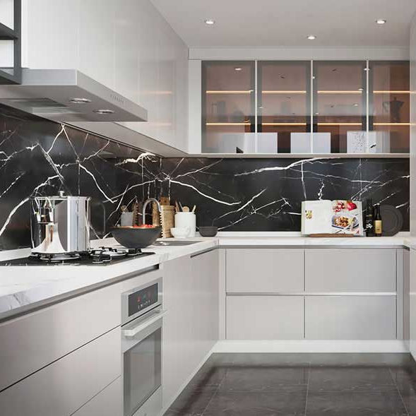 Contemporary kitchen - OP19-L12 - Oppein - glass / U-shaped / handleless