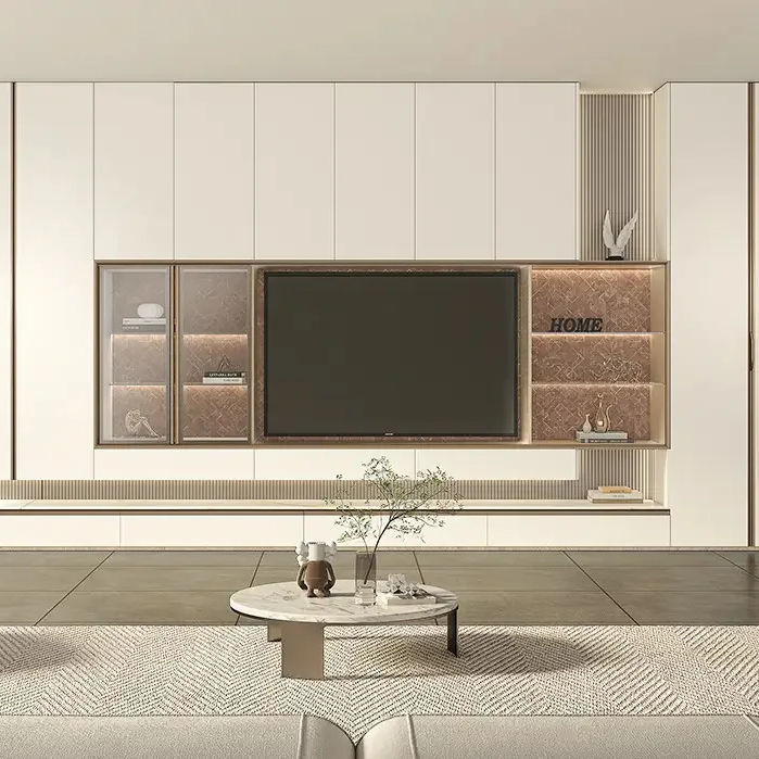 Contemporary TV wall unit - THE CANNAGE - Oppein - PVC / with built-in ...