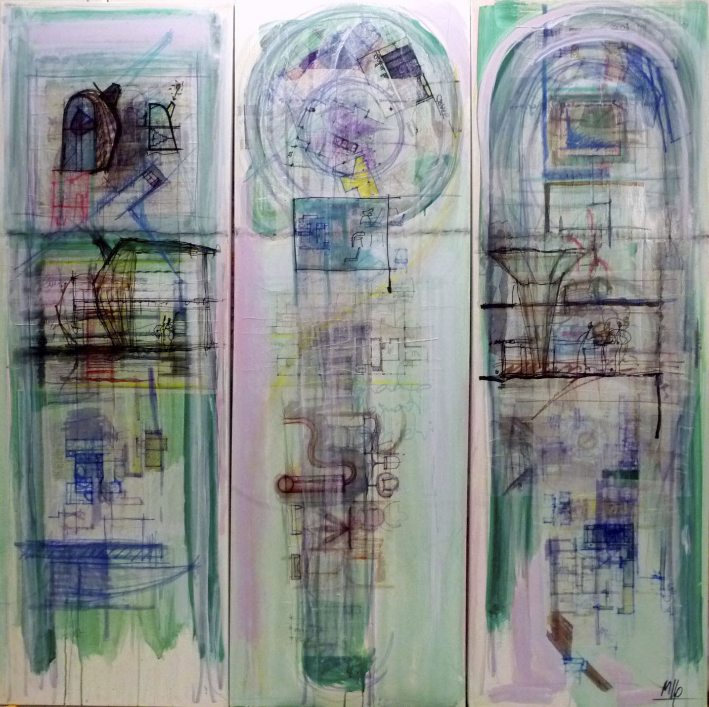 Acrylic decorative painting - Tryptic Green STRATICOLLAGE - San Polo ...