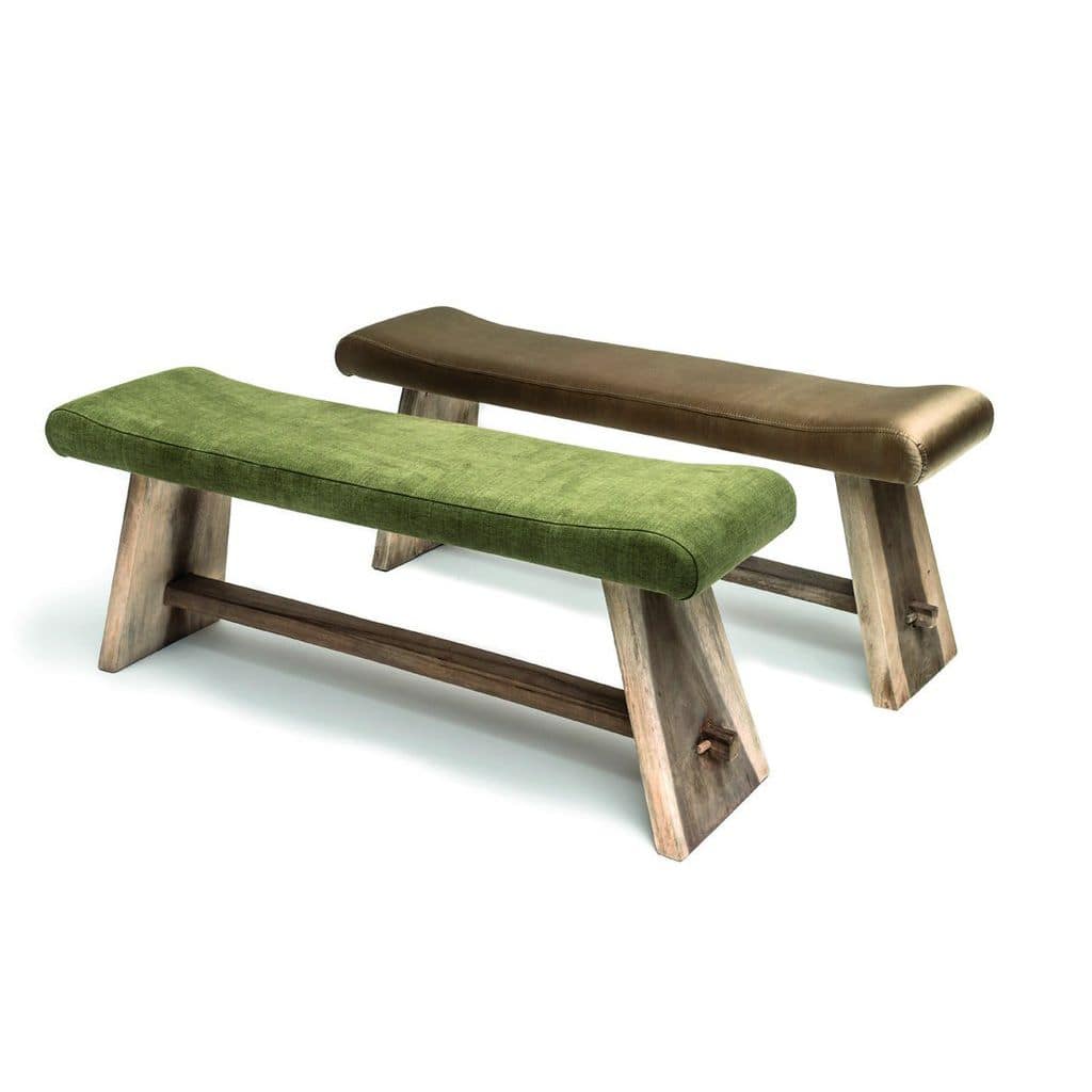Contemporary upholstered bench - SAMMY - GOMMAIRE - fabric / teak / green