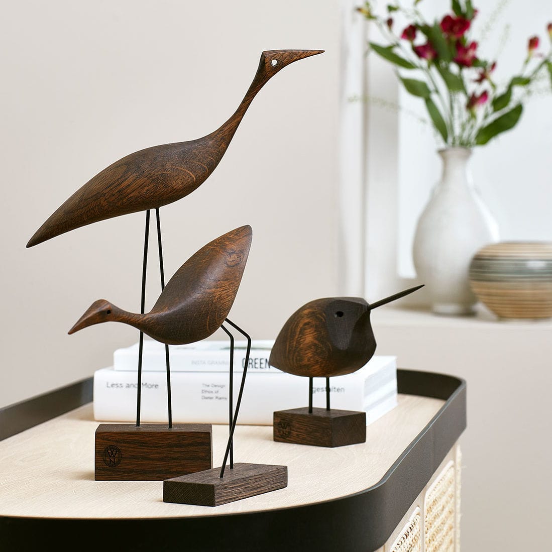 Oak sculpture - BEAK BIRD - Warm Nordic - teak / free-standing / commercial