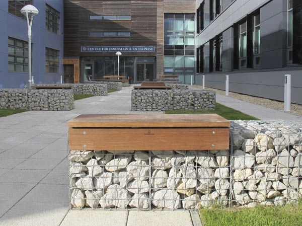 Contemporary public bench - LAPA - Furnitubes - iroko / galvanised ...