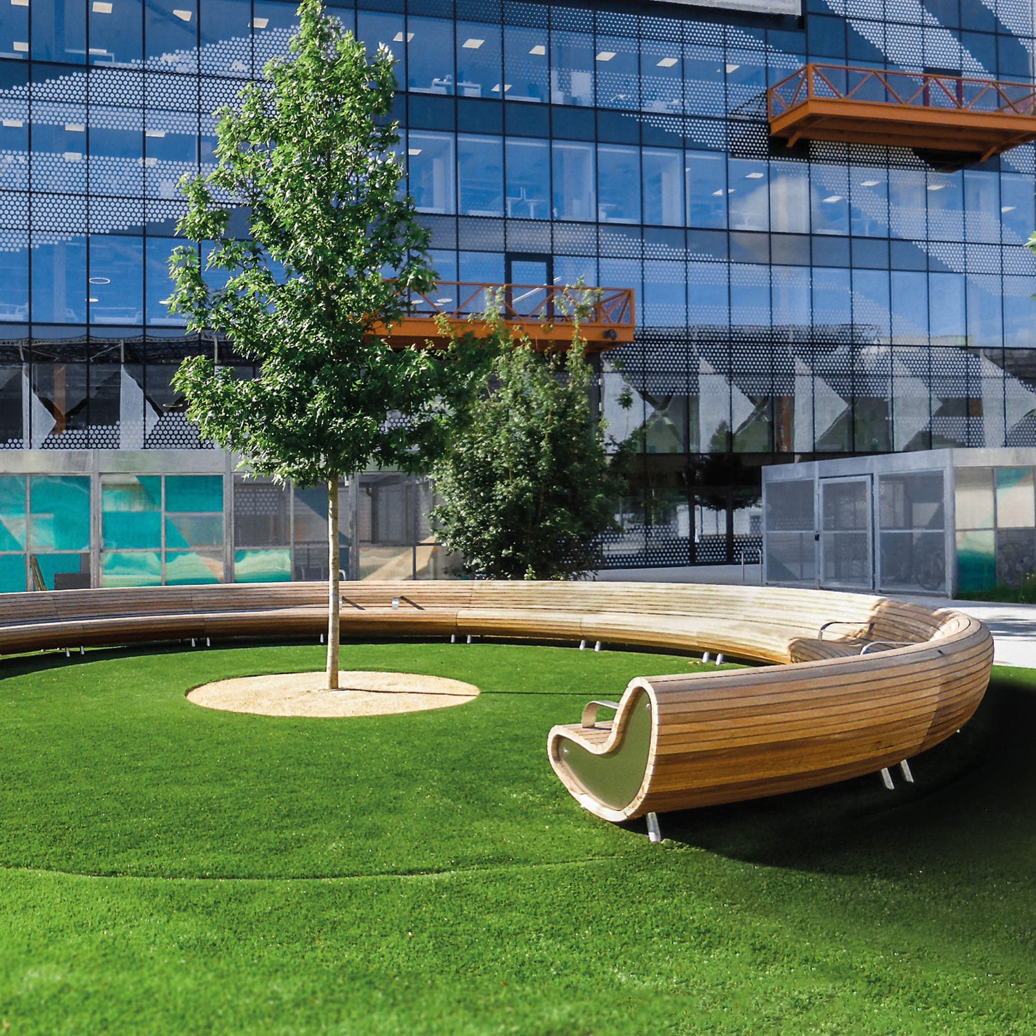 Contemporary public bench - ORBIT - Woodscape. - wooden / galvanised ...