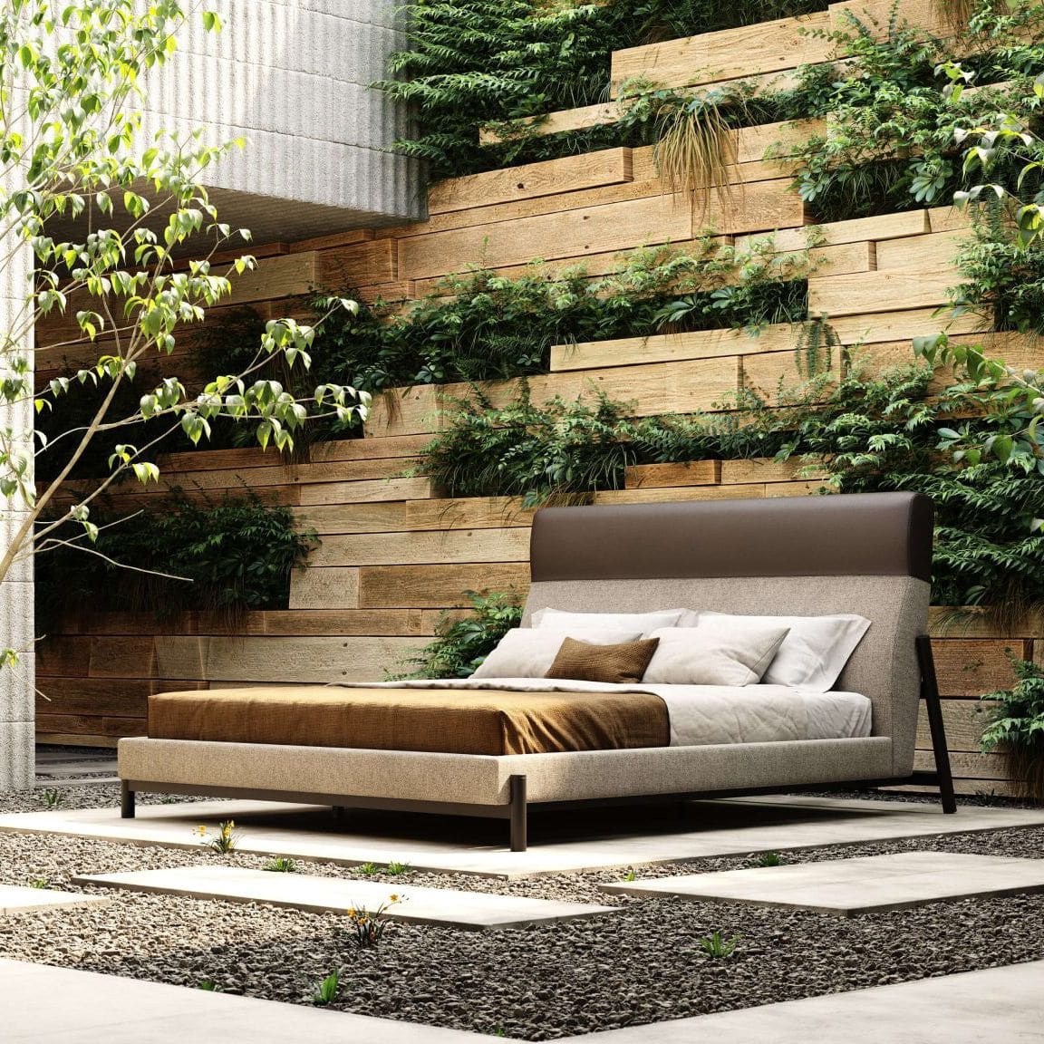 Double bed - SLAB - Domkapa - contemporary / upholstered / with headboard