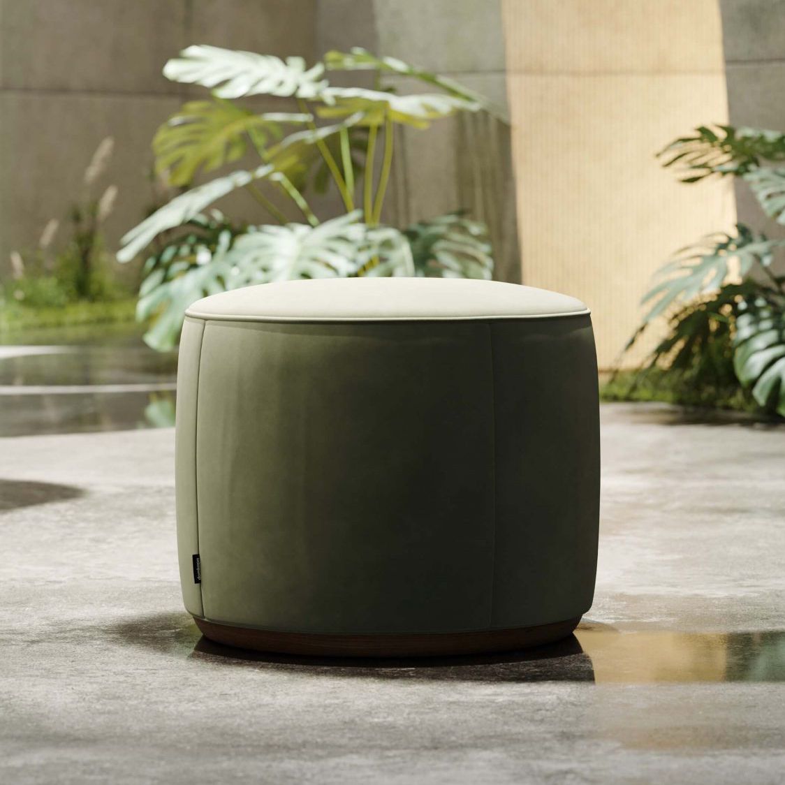 Contemporary pouf - RACHEL - Domkapa - velvet / round / outdoor