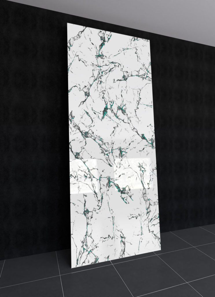 Wall-mounted decorative panel - CALACATTA WHITE AND CYAN - Crystalexe ...