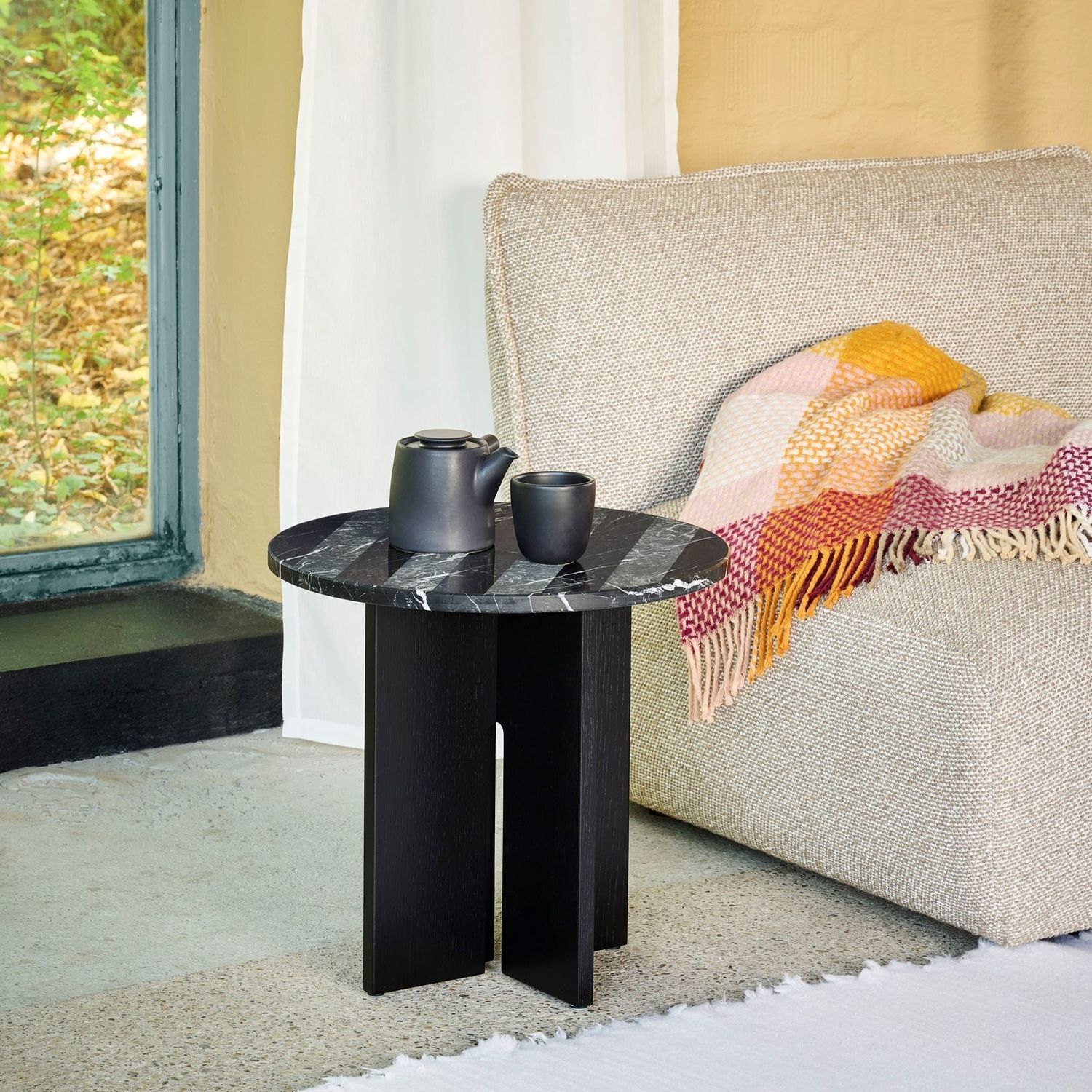 Contemporary side table - SEDIMENT - favius - MDF / marble / MDF base