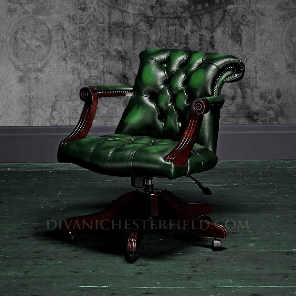 Chesterfield office armchair - ADMIRAL - Harleq - leather / mahogany ...