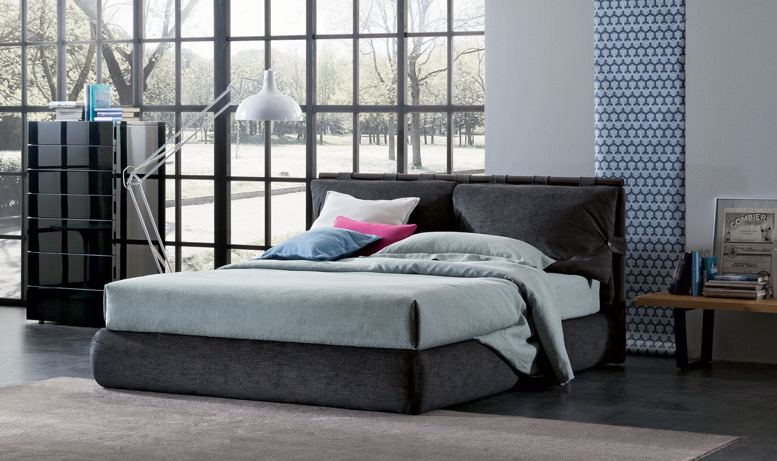 Double bed - DUAL - OGGIONI - contemporary / upholstered / with headboard