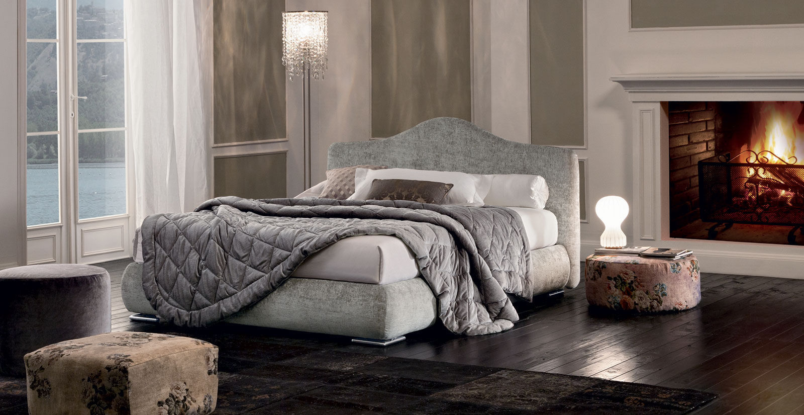 Double bed - LUXURY - OGGIONI - traditional / upholstered / with headboard