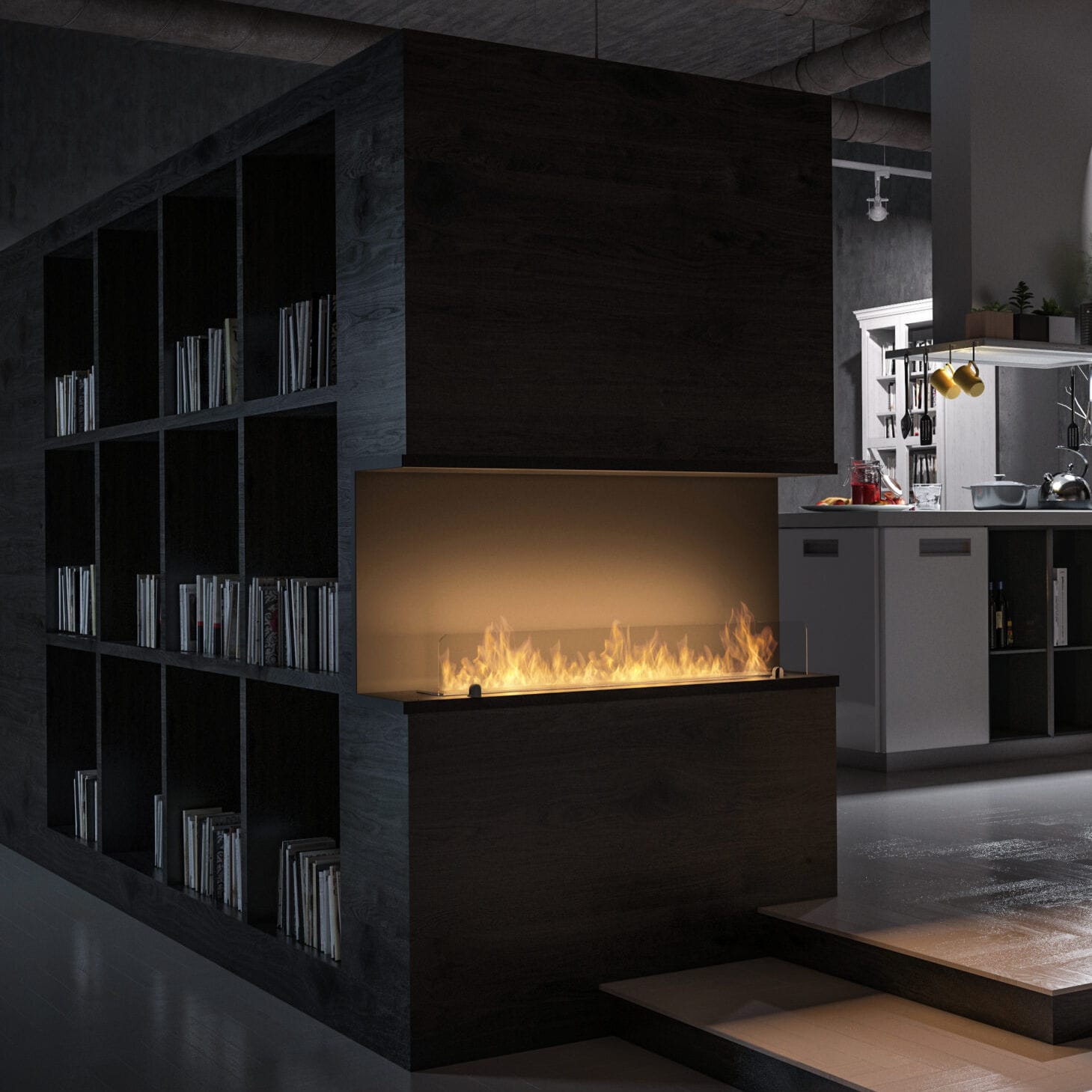 Wall fireplace - INSIDE C1000V2 - INFIRE Karol Lipka - island / bioethanol / contemporary