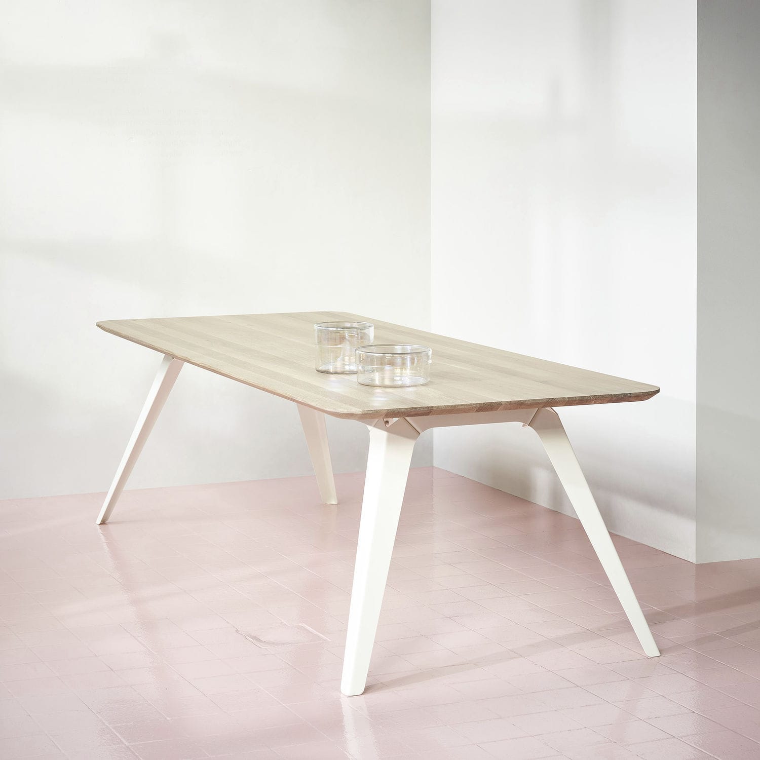 Contemporary table - FOLD - puik - oak / steel base / rectangular