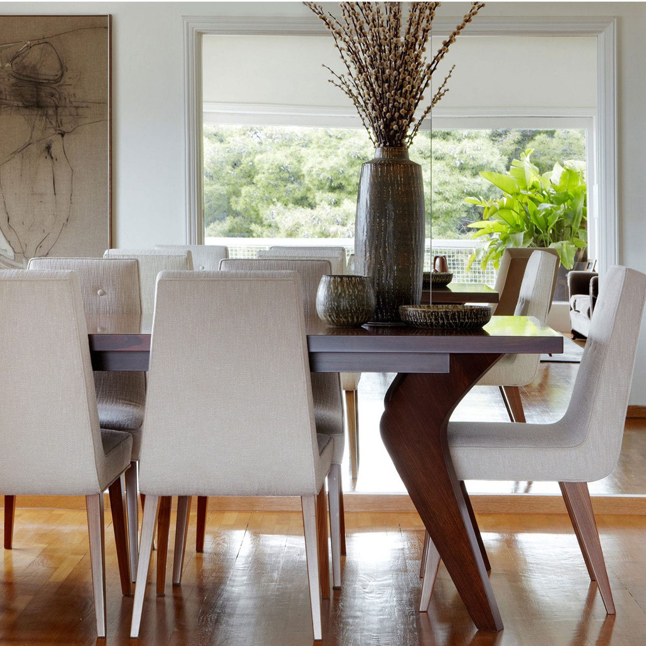 Contemporary dining table - MINOA - ANAKTAE - walnut / walnut base ...