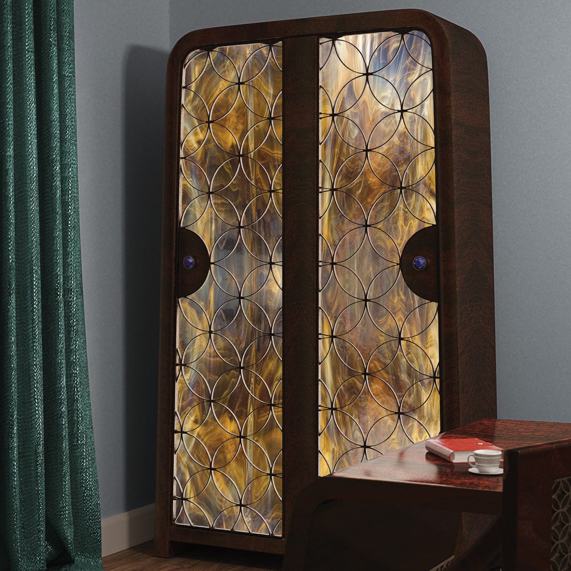Art Deco wardrobe - MARRAKECH CLASSIC - Thomas Mucha - oak / glass / bronze