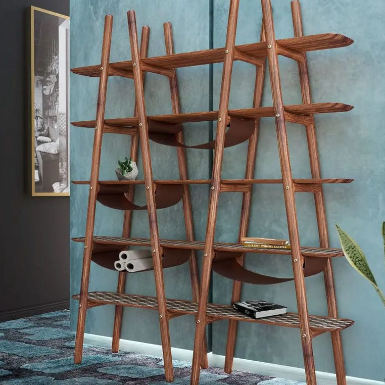 Contemporary shelf - Blake - WOOD TAILORS CLUB - oak / walnut / leather