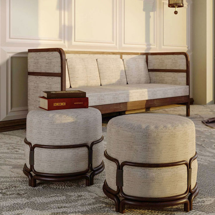 Contemporary stool - Stefan - WOOD TAILORS CLUB - leather / linen / walnut