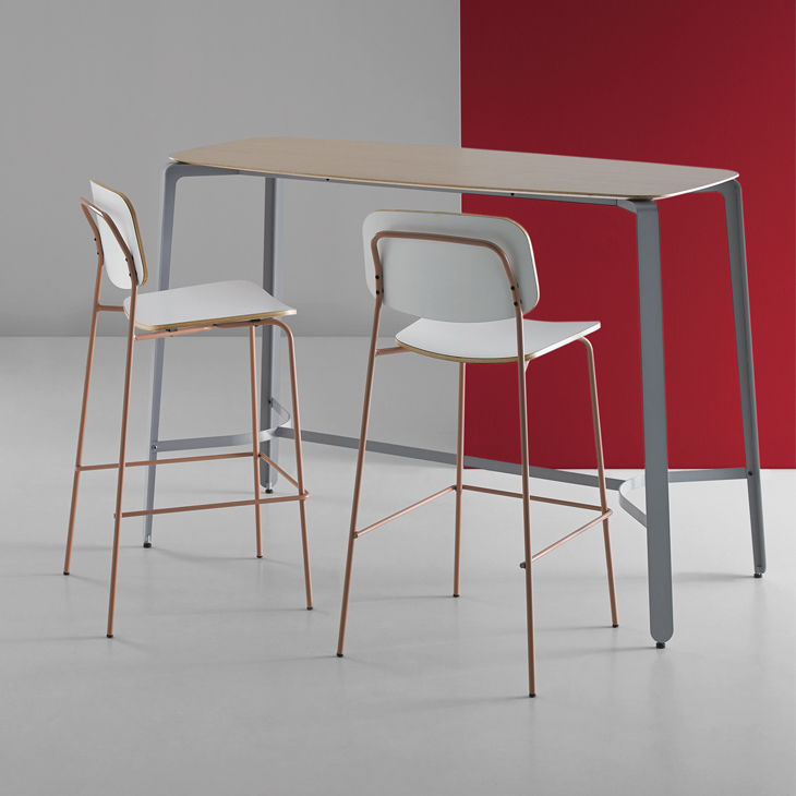 Contemporary high bar table - CUA - Mobboli - plywood / metal base / round