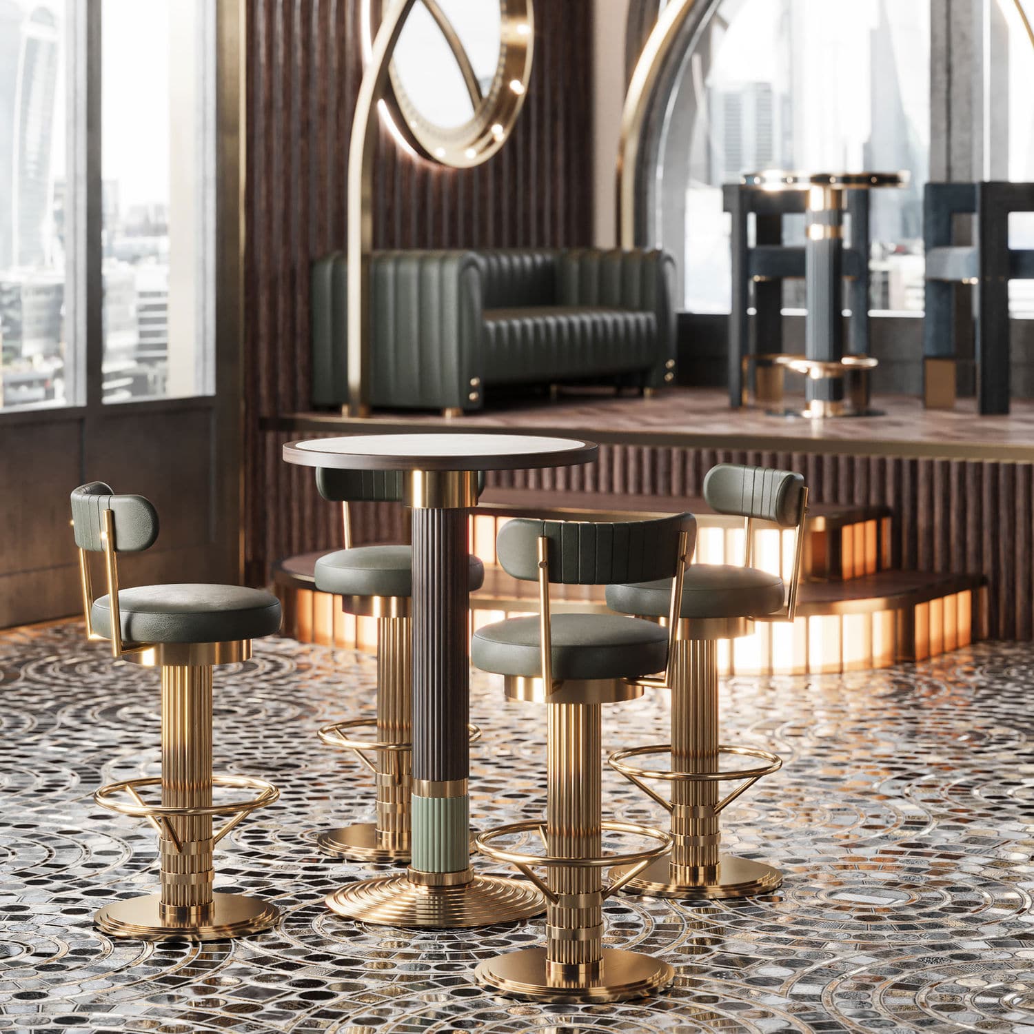 Contemporary high bar table - QUEENS - Porus studio - wooden / brass ...