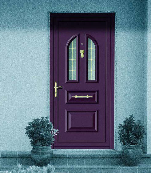 Entry door - ORO : APOLO - ALUPORTA - aluminum / swing / semi-glazed