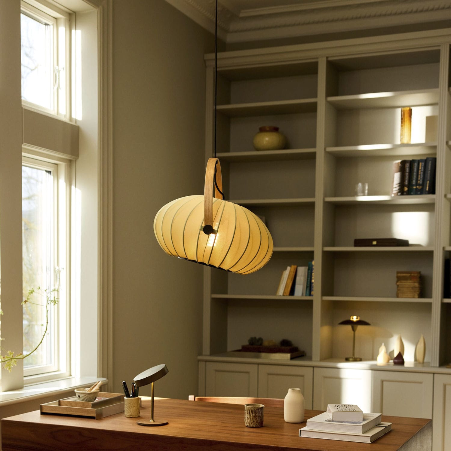 Pendant lamp - DC TEXTILE - Halo Design - metal / fabric / oak