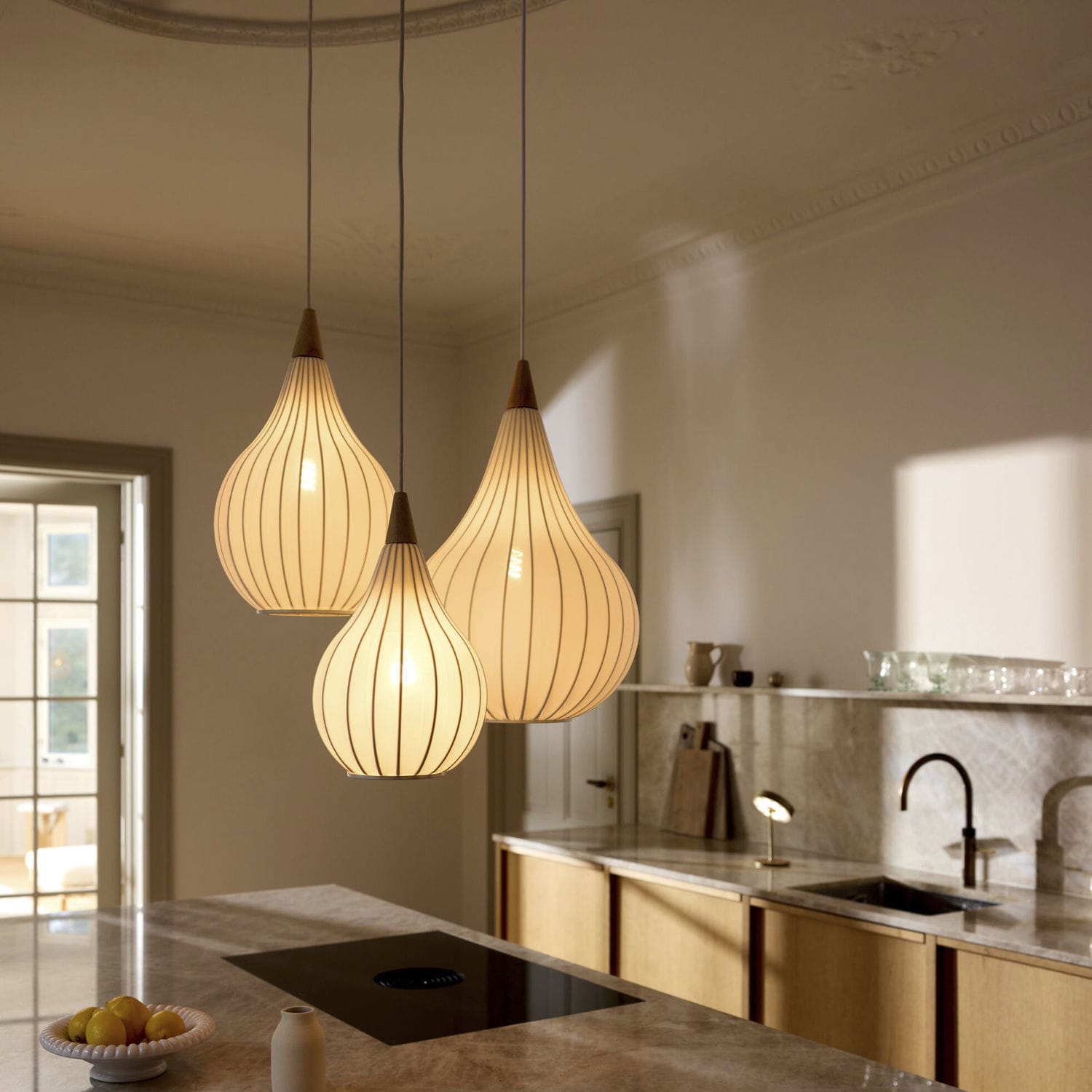 Pendant lamp - DROPS - Halo Design - metal / fabric / wood