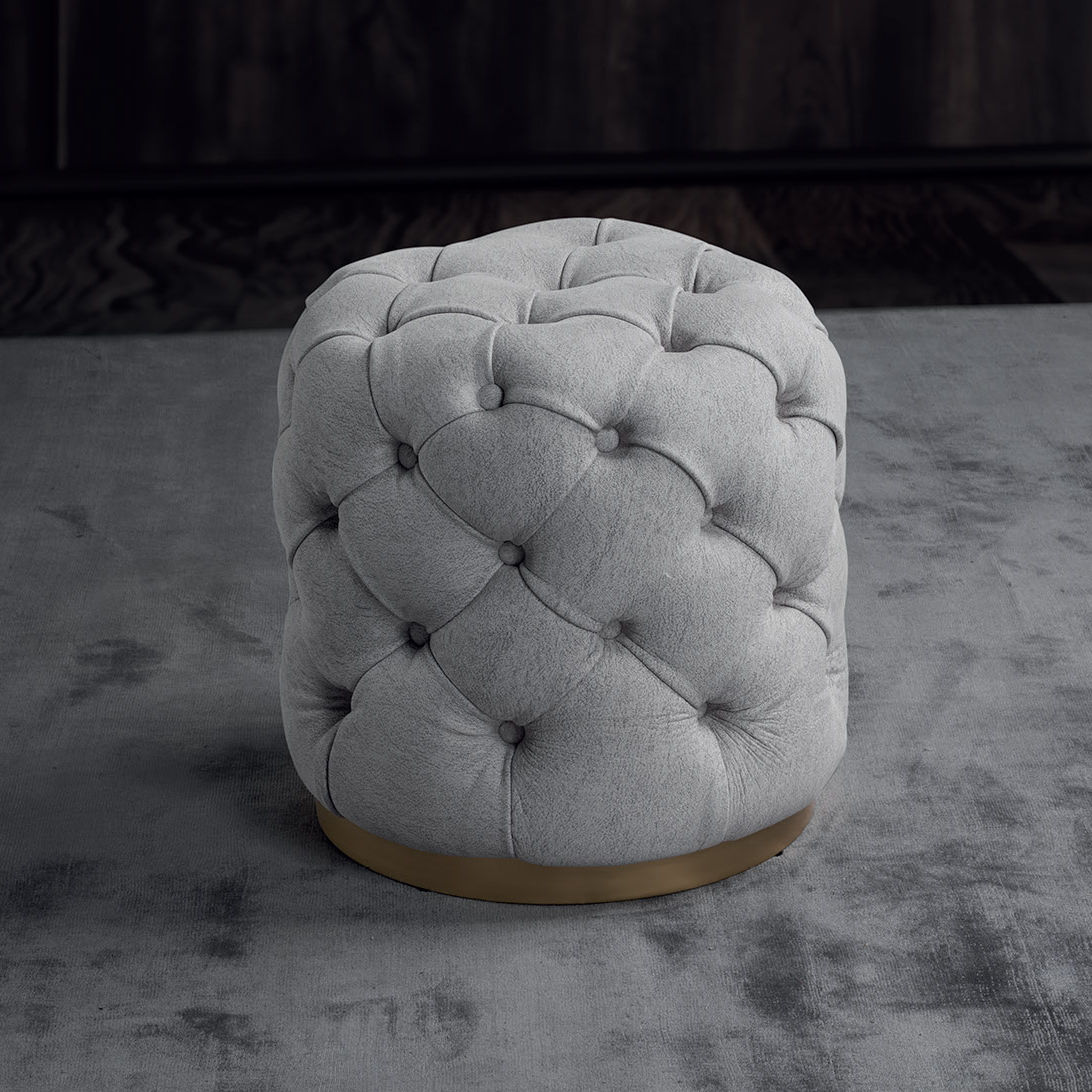 Chesterfield pouf - PARIS - Conte - fabric / leather / plywood