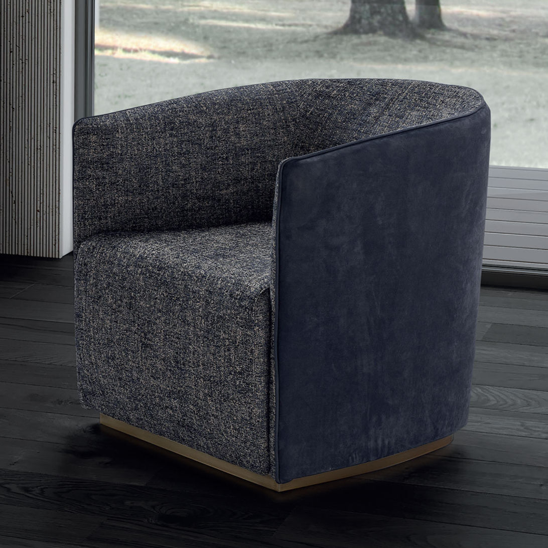 Contemporary armchair - CHARLIE - Conte - leather / fabric / gray