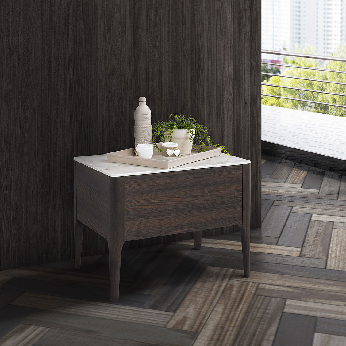 Contemporary bedside table - MARIE - Conte - oak / glass / marble