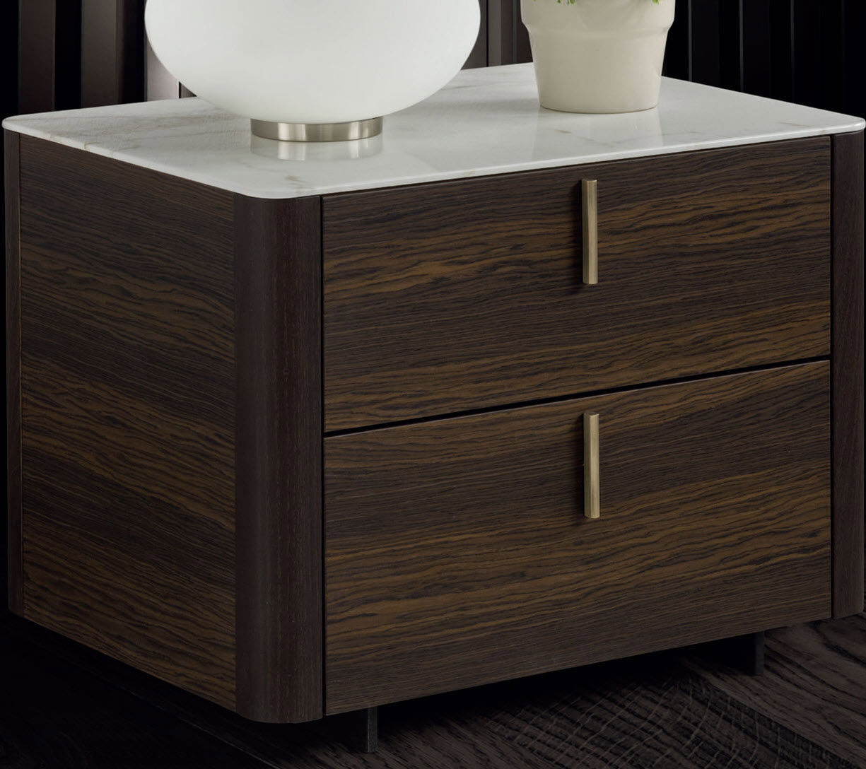 Contemporary bedside table - NUAGE 2C - Conte - glass / marble / walnut ...