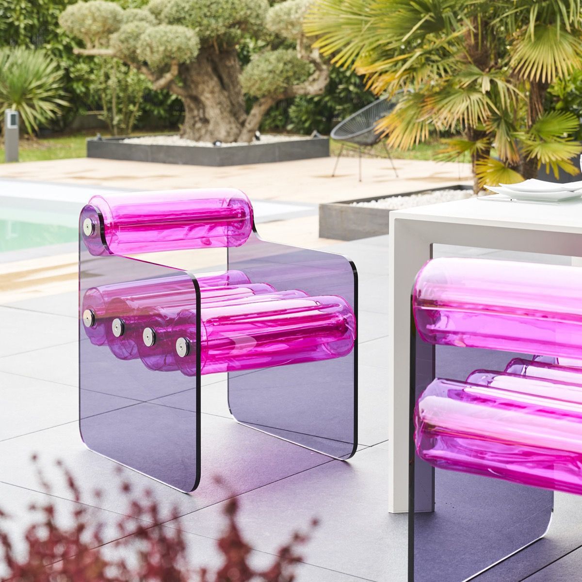 Original design armchair - MW04 - MOJOW DESIGN - polyurethane / stainless steel / PMMA