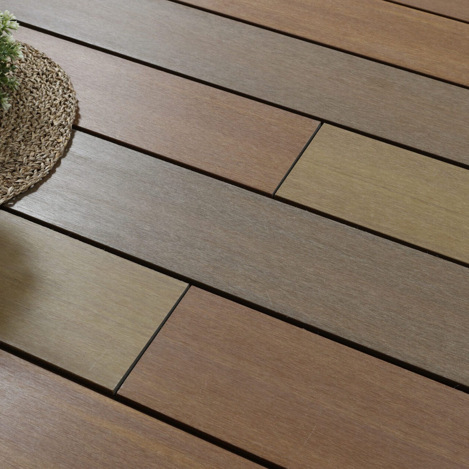 WPC deck board - EXOTICS - FIBERDECK - beige / black / wood look