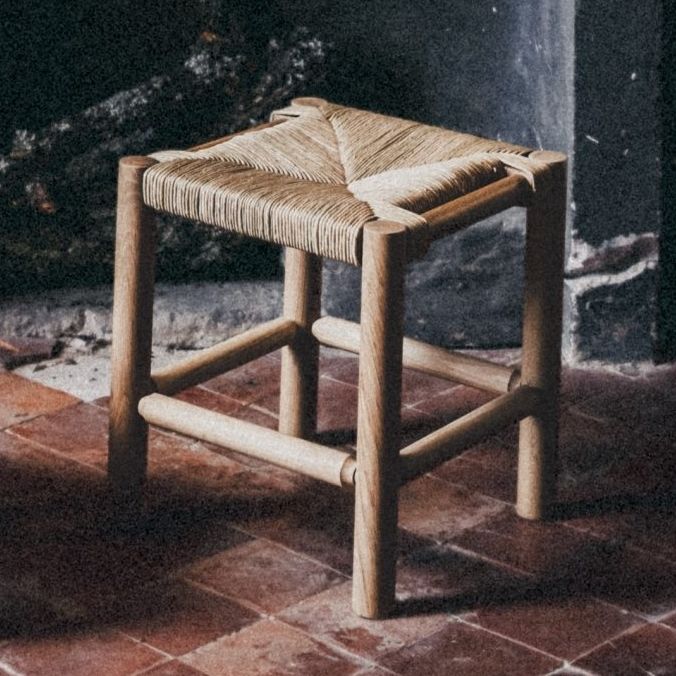 Rustic stool - FERDINAND - Midi - oak / straw