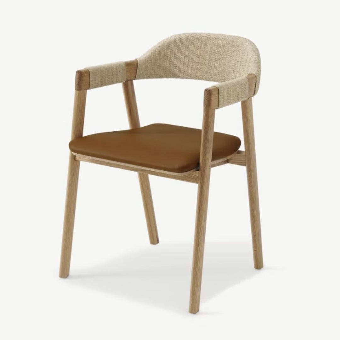 Contemporary chair - Nishan - LITOOC - indoor / leather / rattan