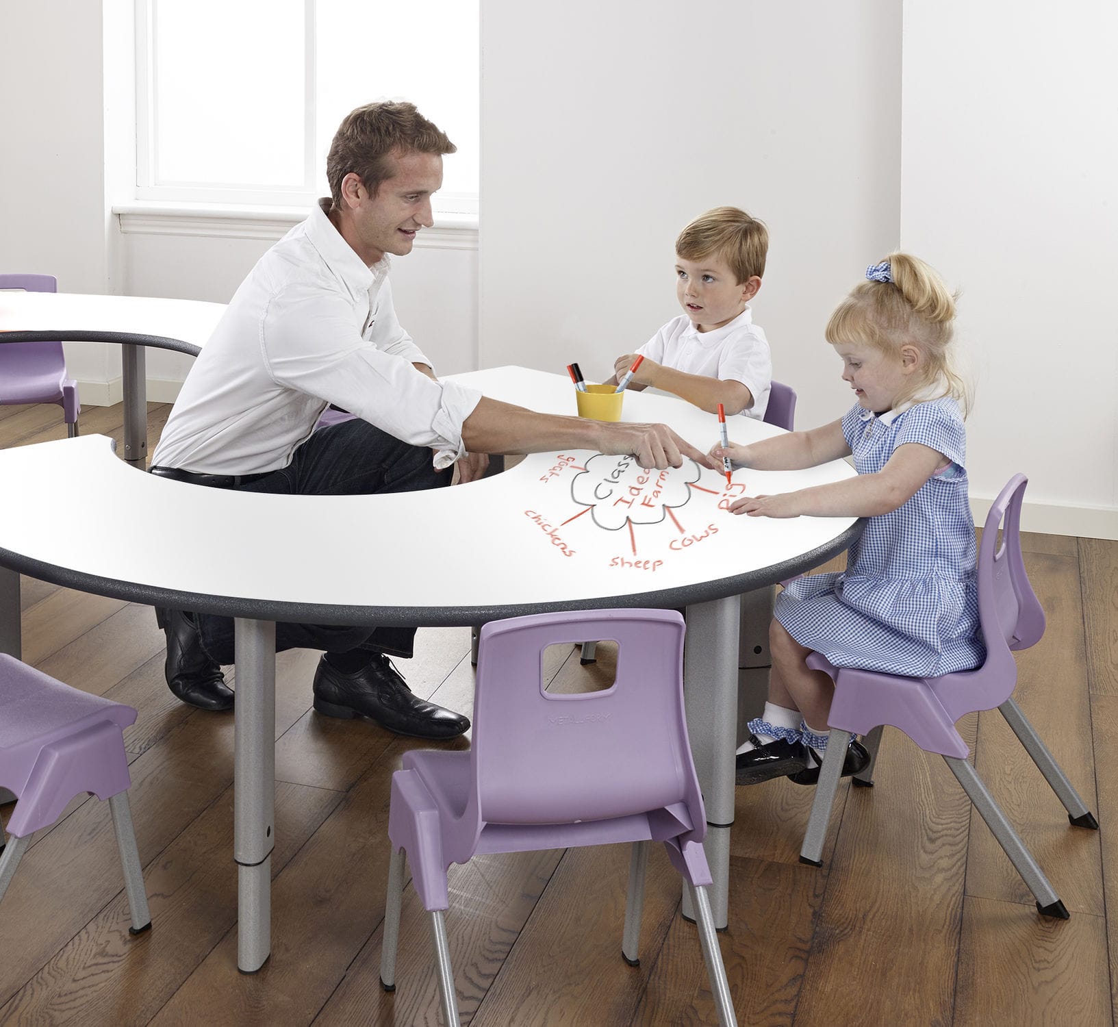 Contemporary classroom table - WHITE - metalliform - laminate / metal ...