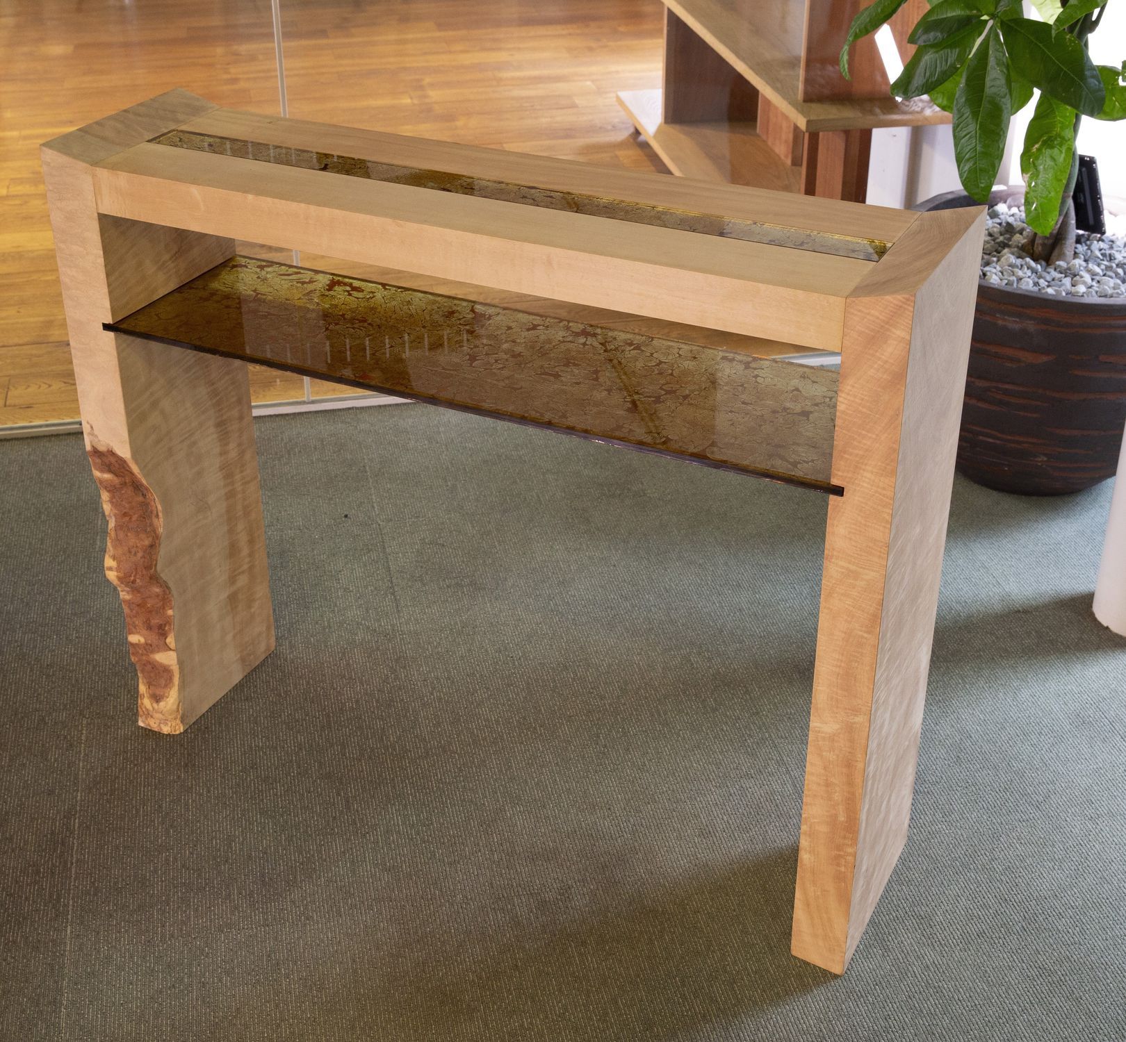 Contemporary console table - Duco - tempered glass / oak / chestnut