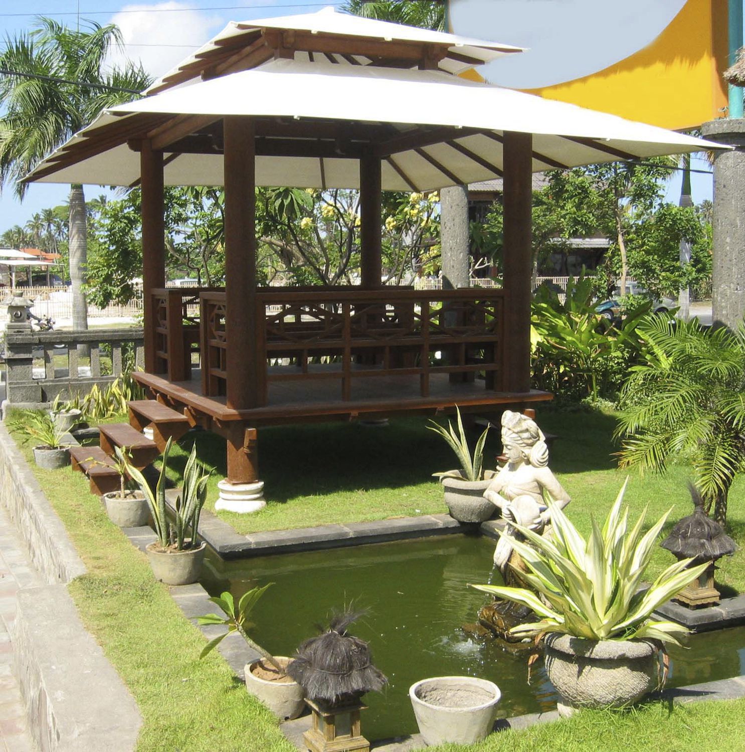 Teak gazebo - TOILE - Beach Concept - merbau / fabric roof / wooden frame