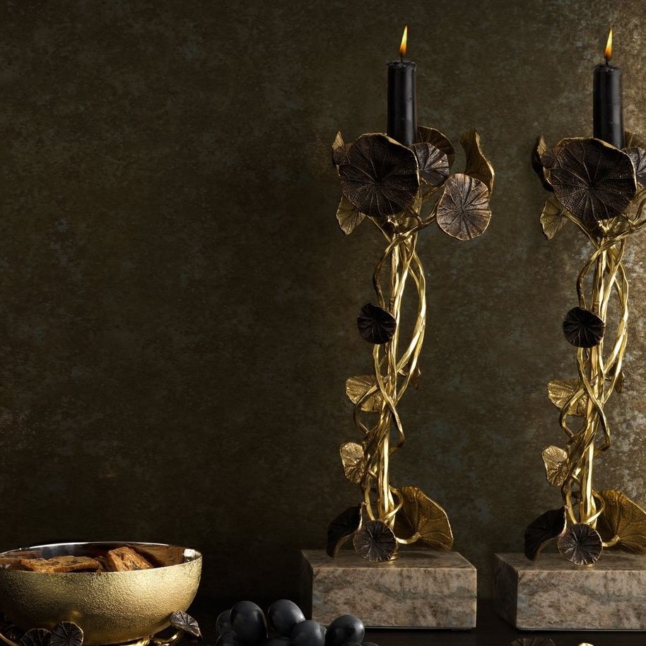 Brass candle holder - MONET’S GARDEN - Michael Aram - marble