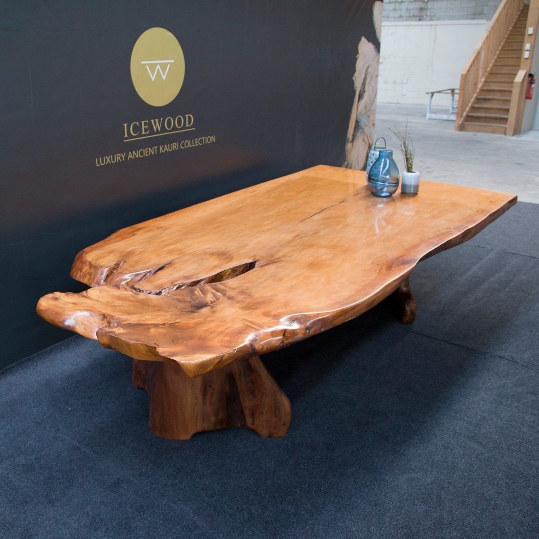 Contemporary table - The Whale - Icewood - wooden / resin / wooden base