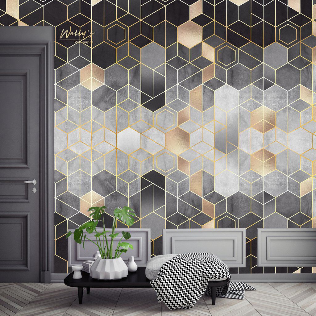 Contemporary wallpaper - GREY TRELLIS - Wally's - geometric pattern ...