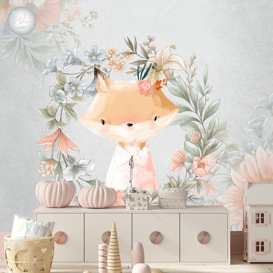 Contemporary wallpaper - FIFI - Wally's - floral / blue / green